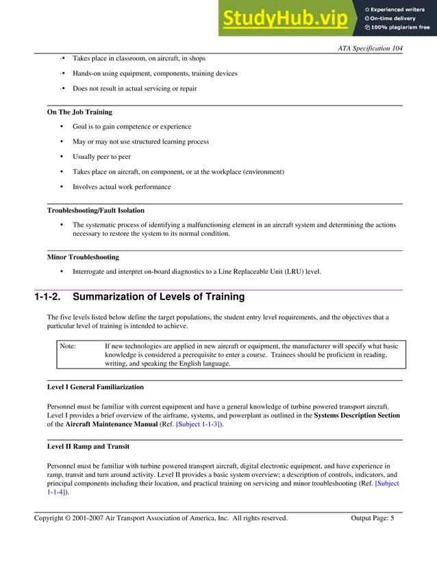 ATA Specification 104 Guidelines For Aircraft Maintenance Training ...