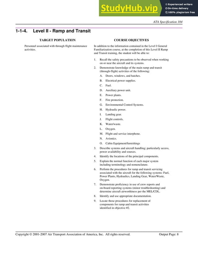 ATA Specification 104 Guidelines For Aircraft Maintenance Training ...