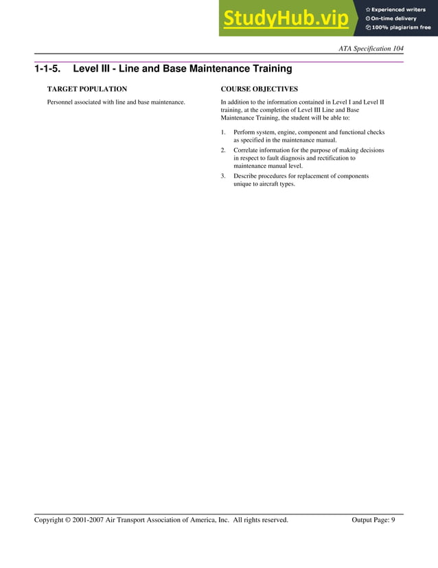 ATA Specification 104 Guidelines For Aircraft Maintenance Training ...