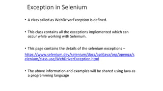 #ATATalk - Episode 1 : Session on Selenium Exceptions by Pallavi Sharma | PPT
