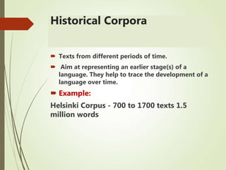 What corpora are available? by David Y. W.D | PPT