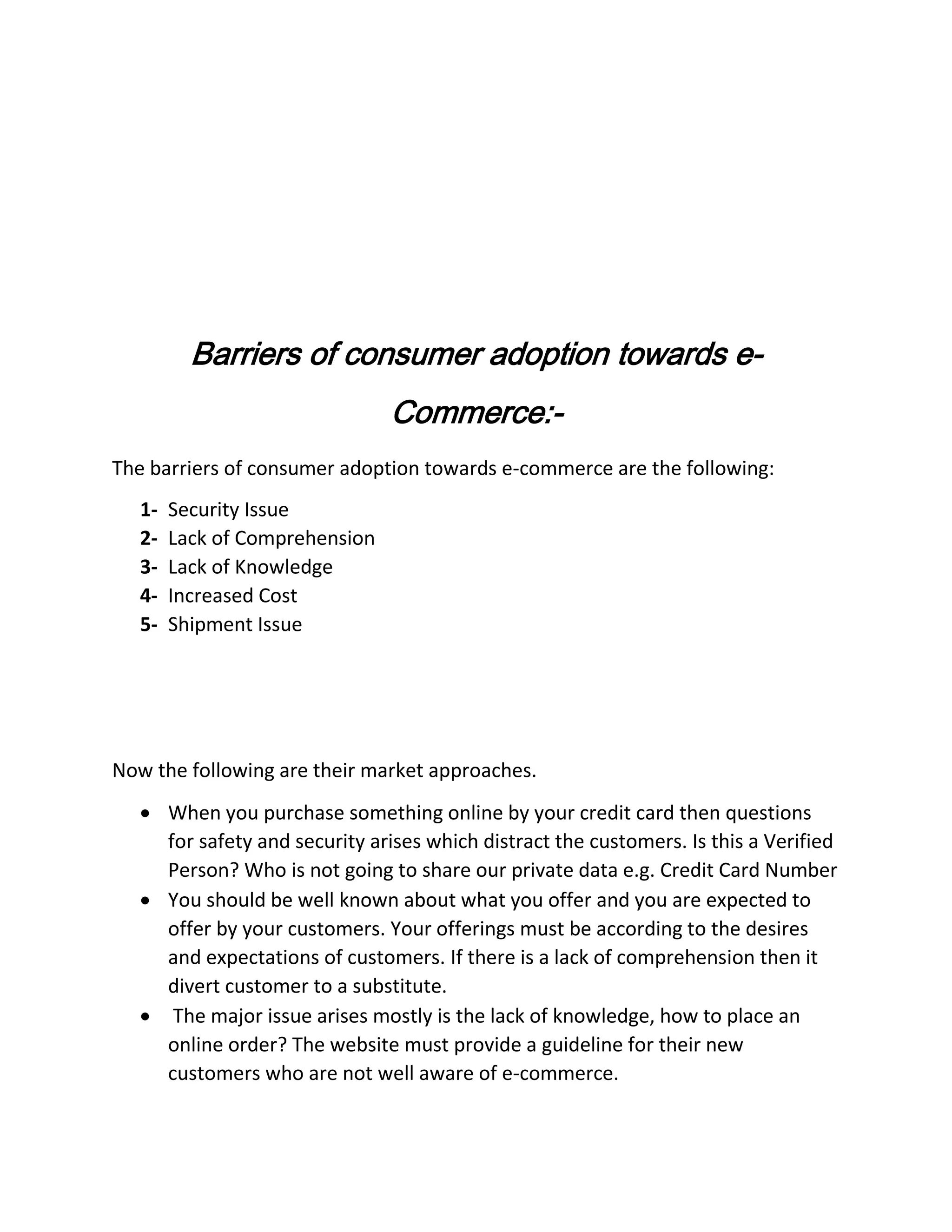 Drivers and Barriers of consumer adoption towards E-Commerce | PDF