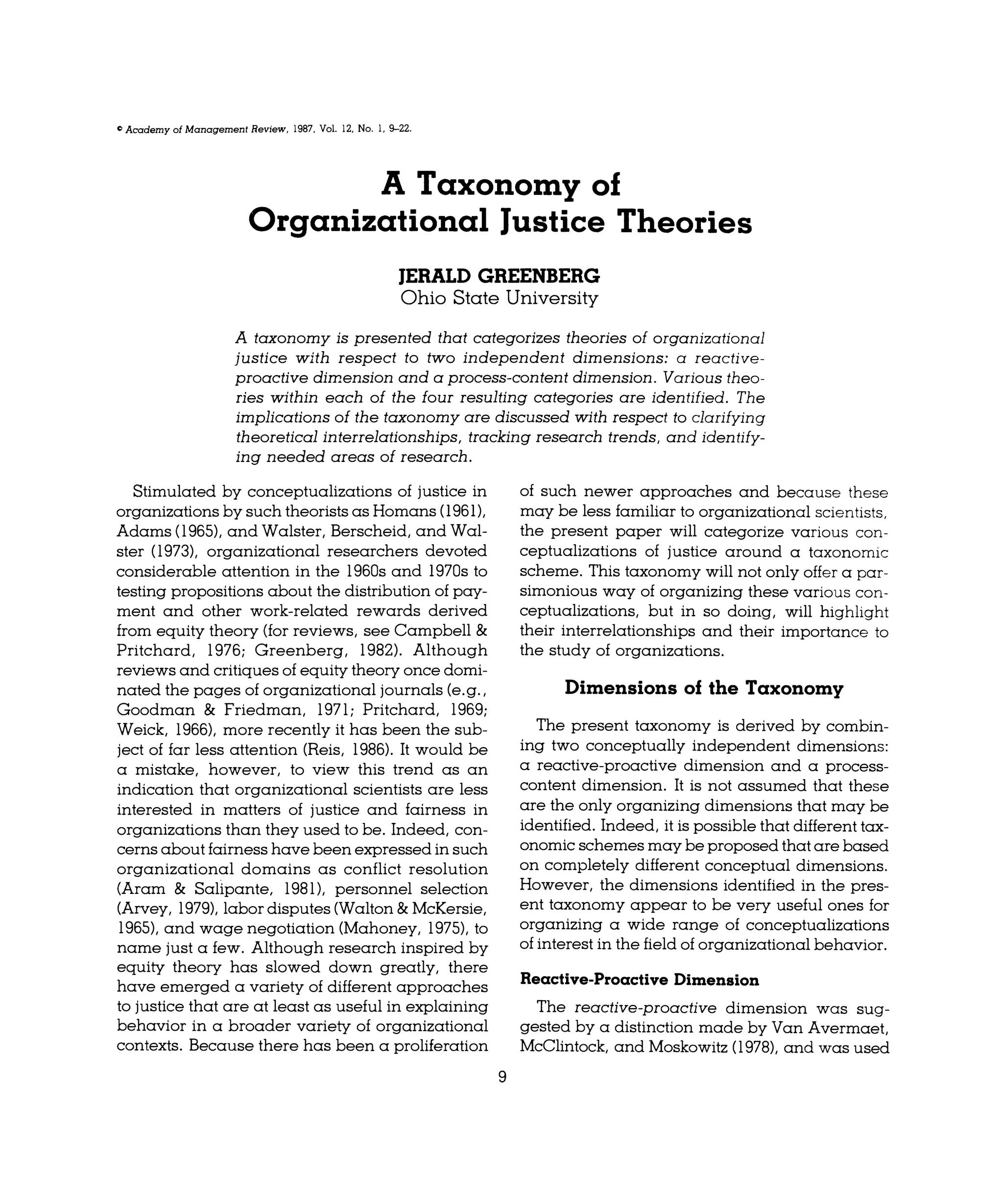 A taxonomy of organizational justice theories | PDF