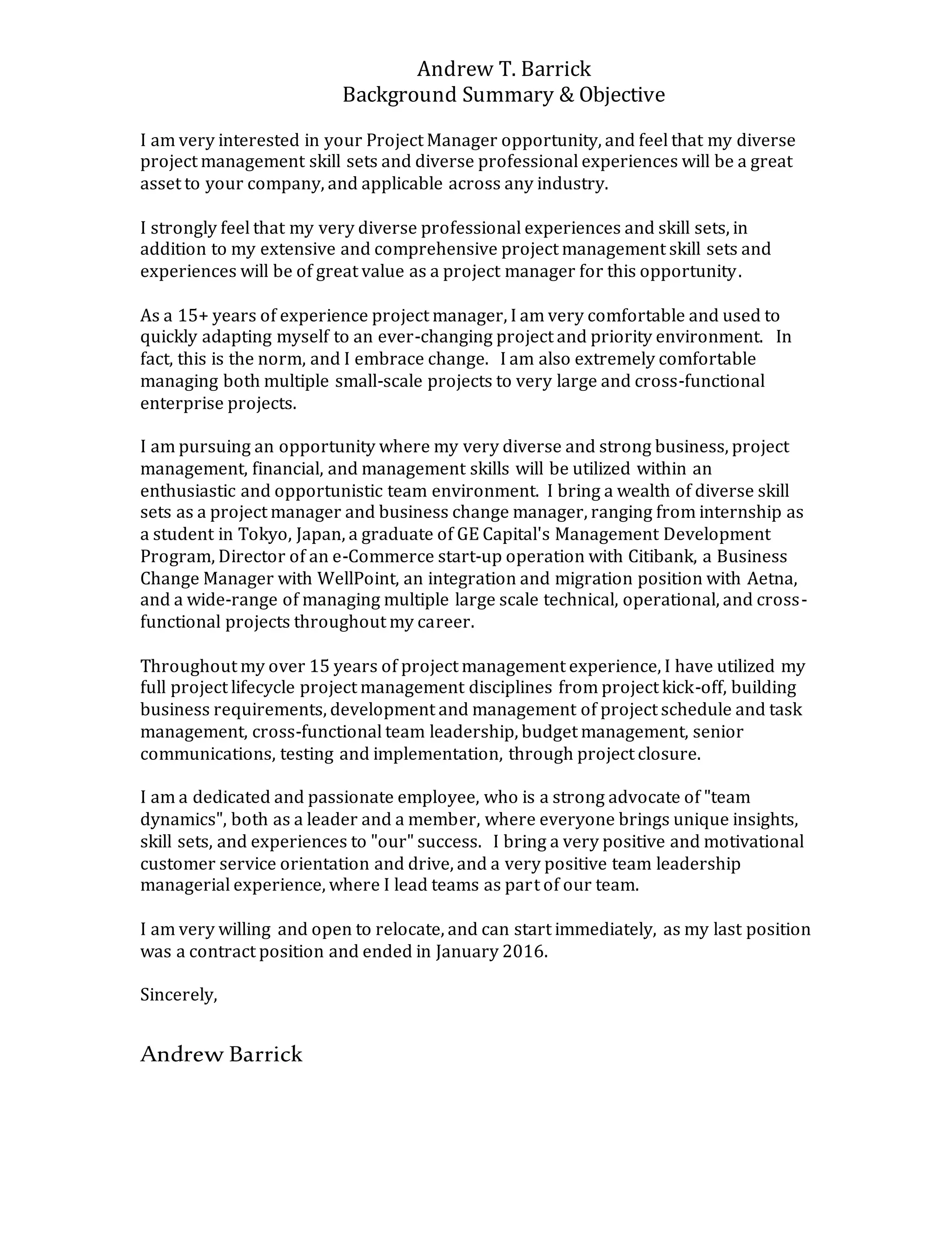 Barrick - Background - Skill Set Summary 2016 | DOCX