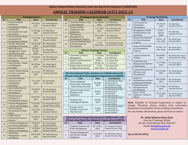 Annual Training Calendar 2022-23 | PDF