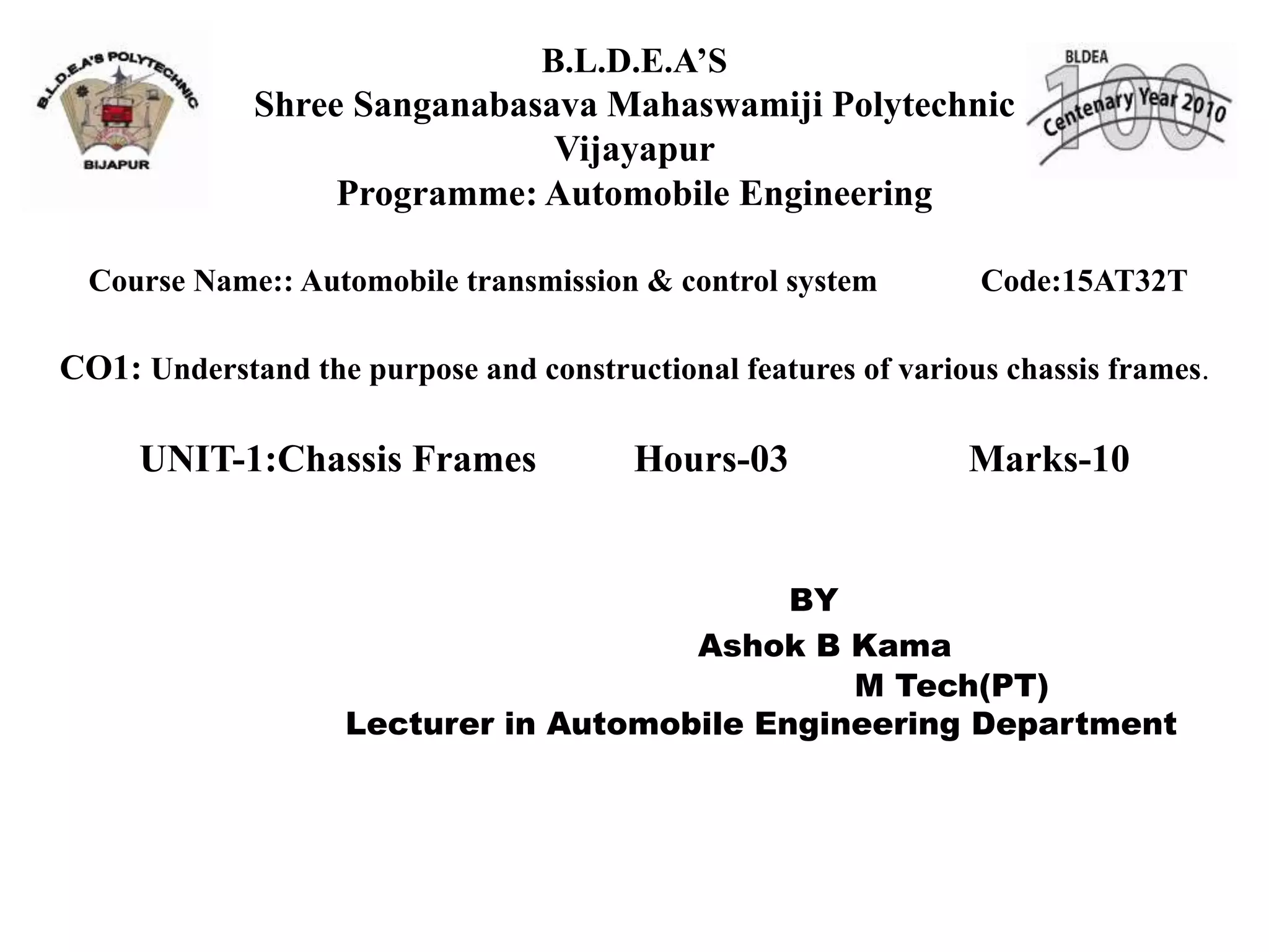 Automobile engineering 3rd Semester - Frames | PPTX