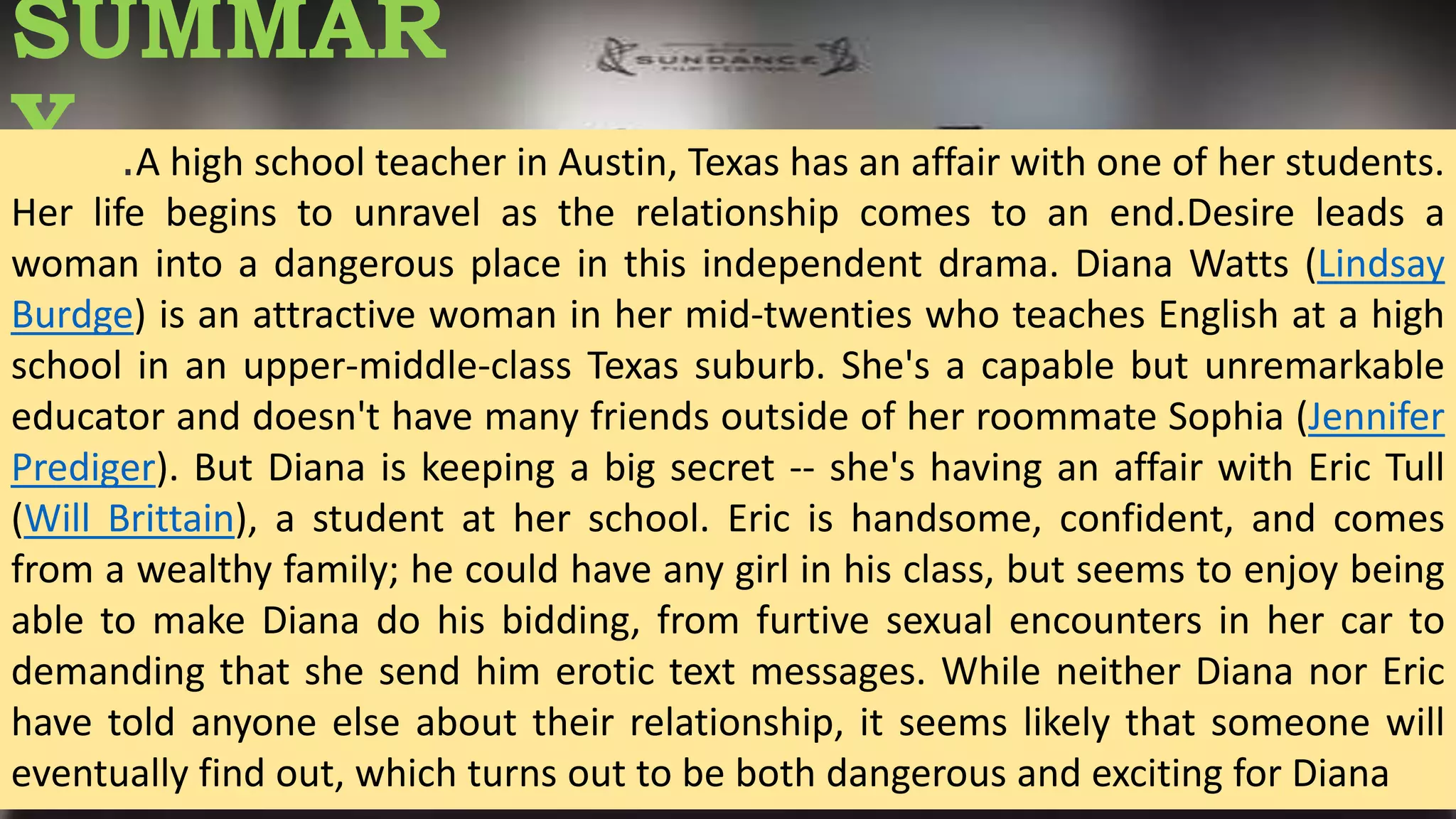 A TEACHER MOVIE SUMMARY AND CHARACTER | PPTX