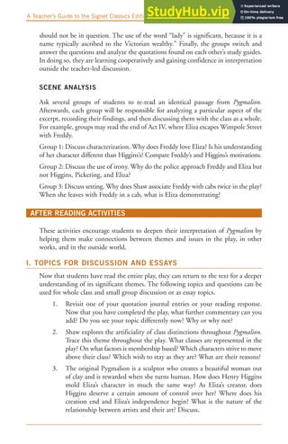 A TEACHER S GUIDE TO THE SIGNET CLASSICS EDITION OF PYGMALION | PDF