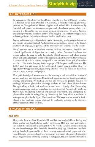 A TEACHER S GUIDE TO THE SIGNET CLASSICS EDITION OF PYGMALION | PDF