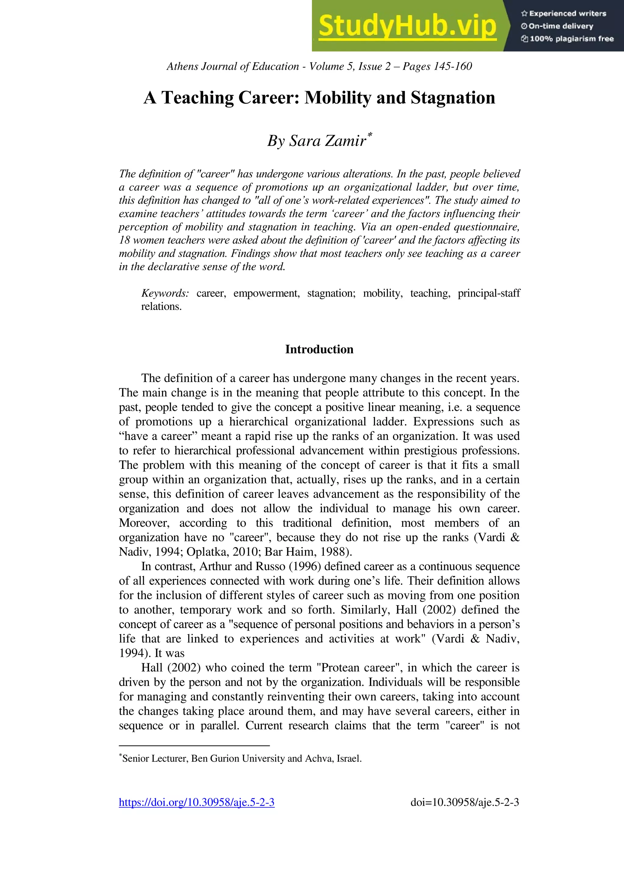 A Teaching Career Mobility And Stagnation | PDF