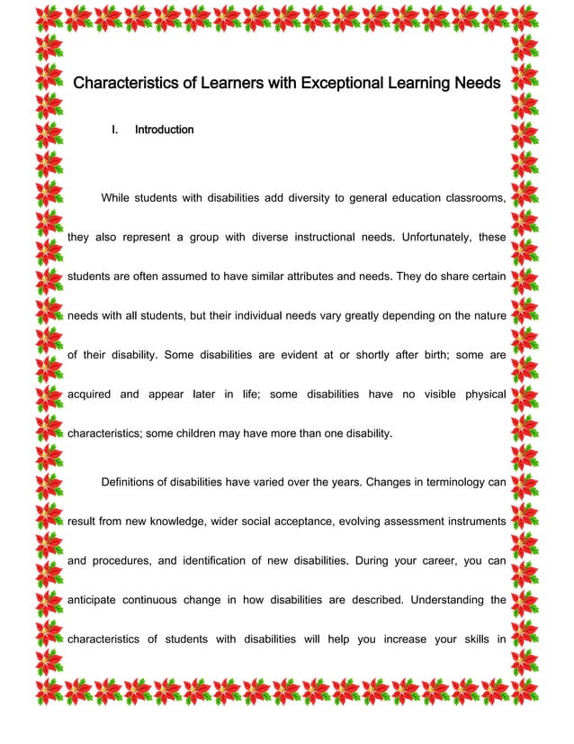 Characteristics of Learners with Exceptional Learning Needs | DOCX