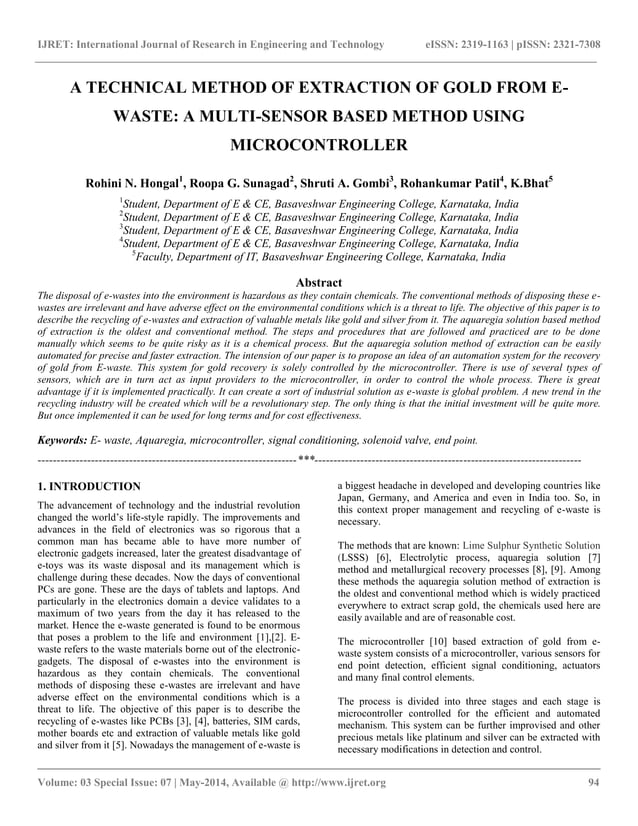 A technical method of extraction of gold from e waste a multi-sensor based method using ...