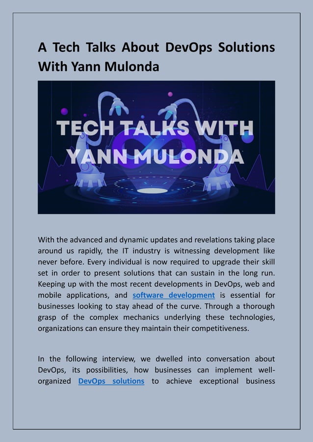 A Tech Talks About DevOps Solution With Yann Mulonda | PDF