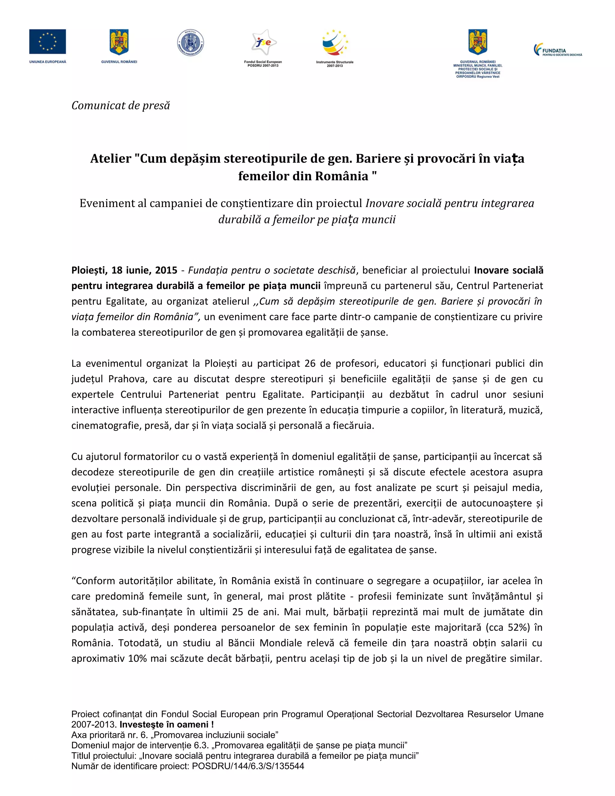 Atelier ploiești 18 iunie com presa | DOC