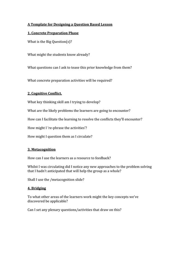 A template for designing a question based lesson | DOCX