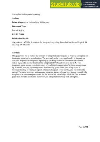 A Template For Integrated Reporting | PDF