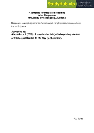 A Template For Integrated Reporting | PDF