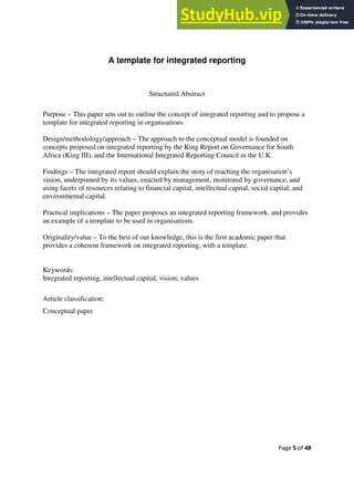 A Template For Integrated Reporting | PDF