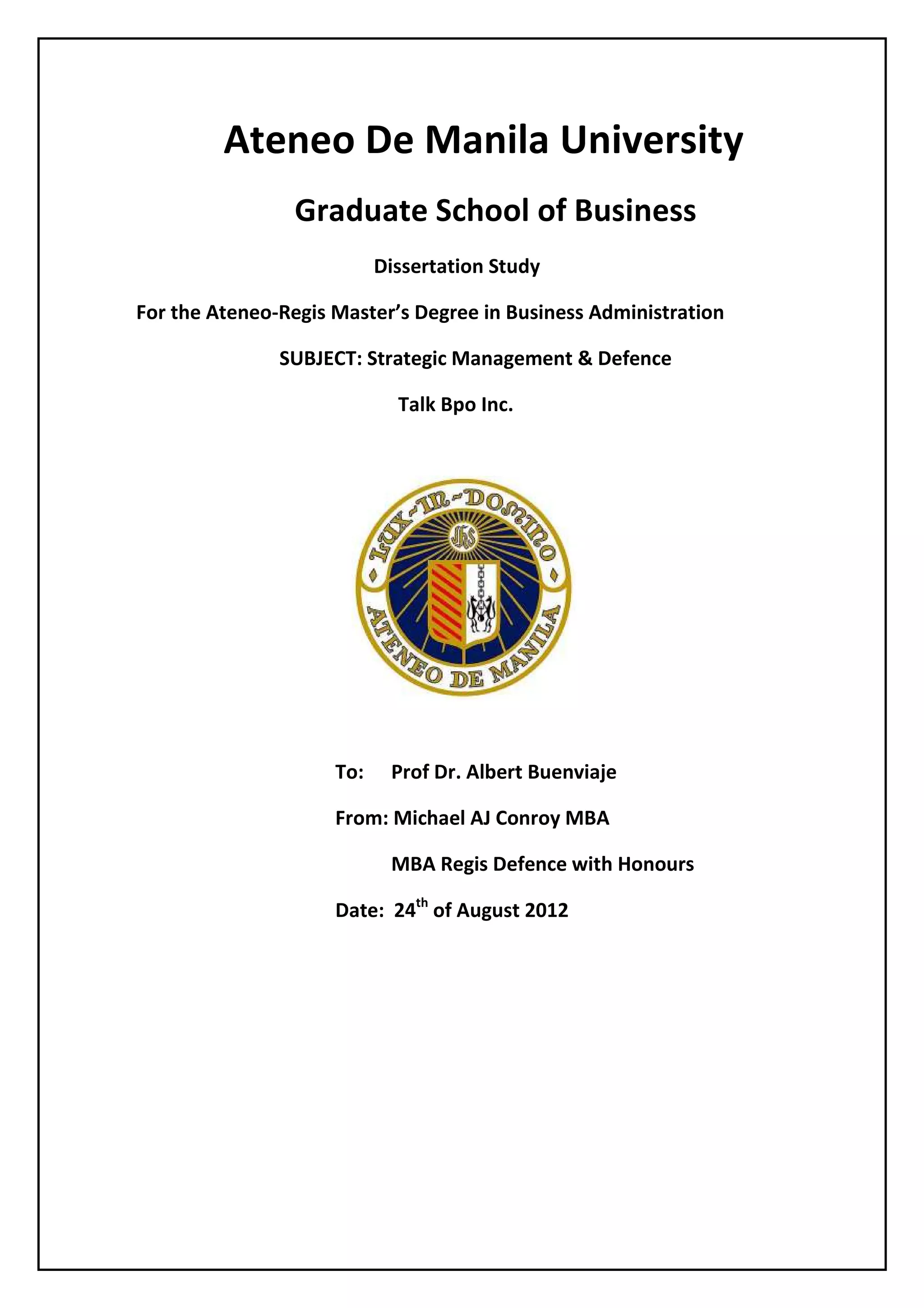 Ateneo Regis MBA Talk Bpo Strategies Slide Share Promo | PDF