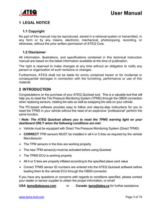 ATEQ Quickset TPMS Reset Relearn Tool User Manual | PDF