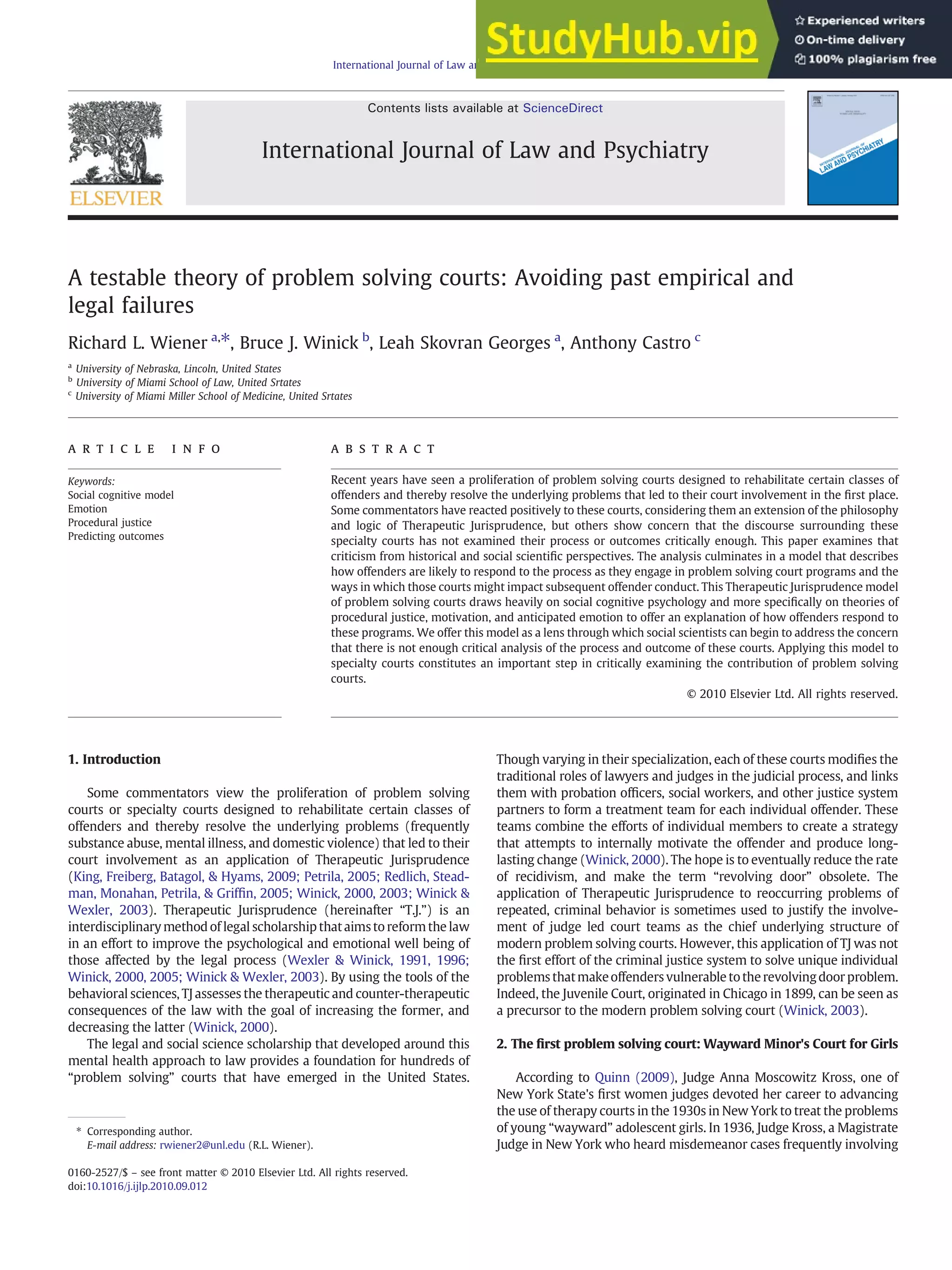 A Testable Theory Of Problem Solving Courts Avoiding Past Empirical And ...