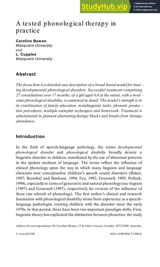 A Tested Phonological Therapy In Practice | PDF