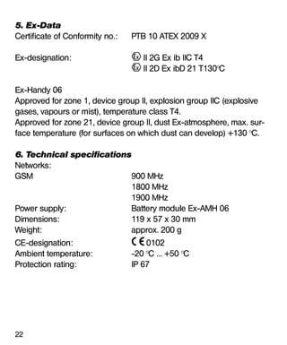 ATEX Mobile Phones - Hazardous Area (Zone 1 Zone 21) & Intrinsically Safe - Ecom - Ex Handy 06 | PDF