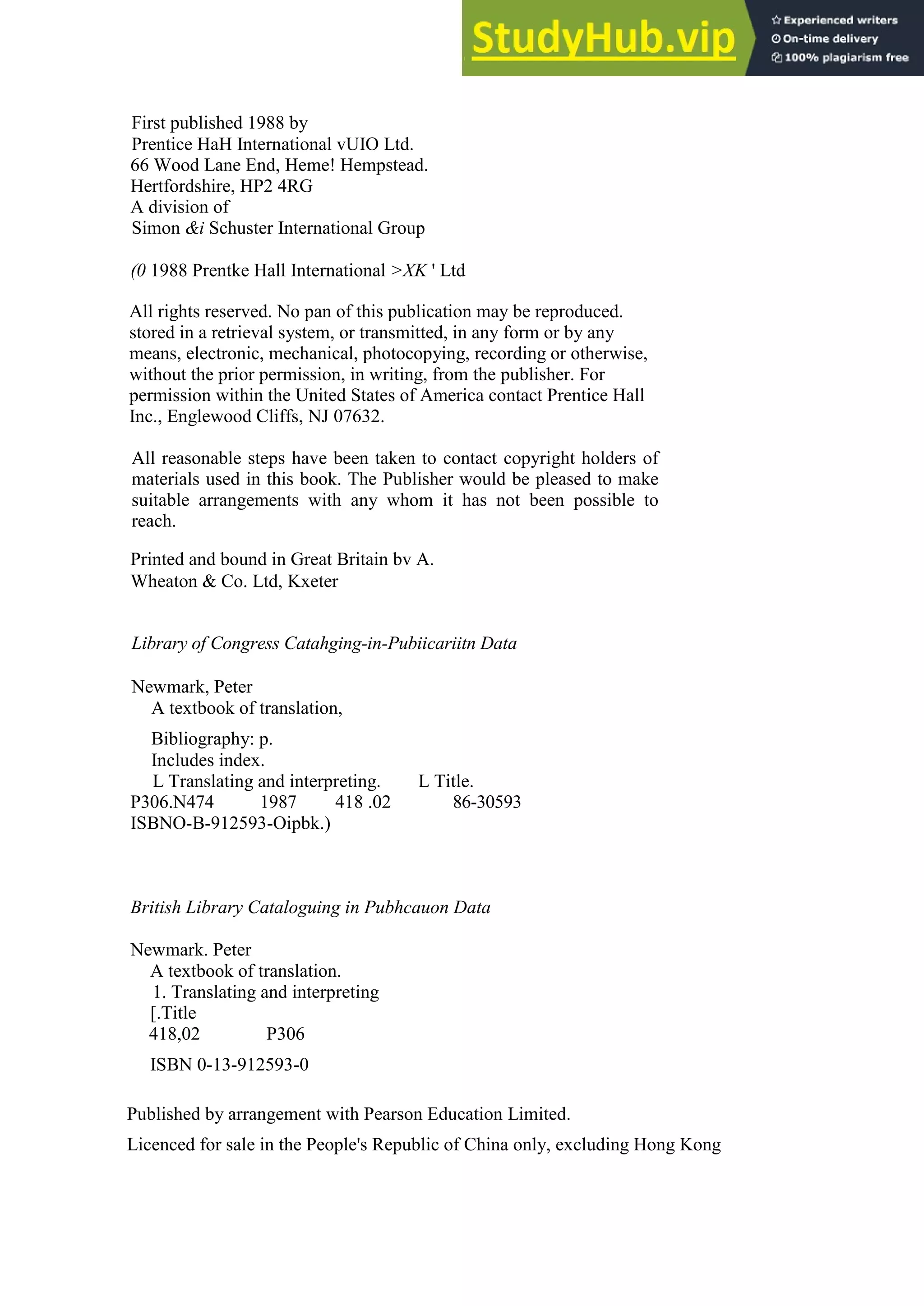 A TEXTBOOK OF TRANSLATION - Peter Newmark | PDF