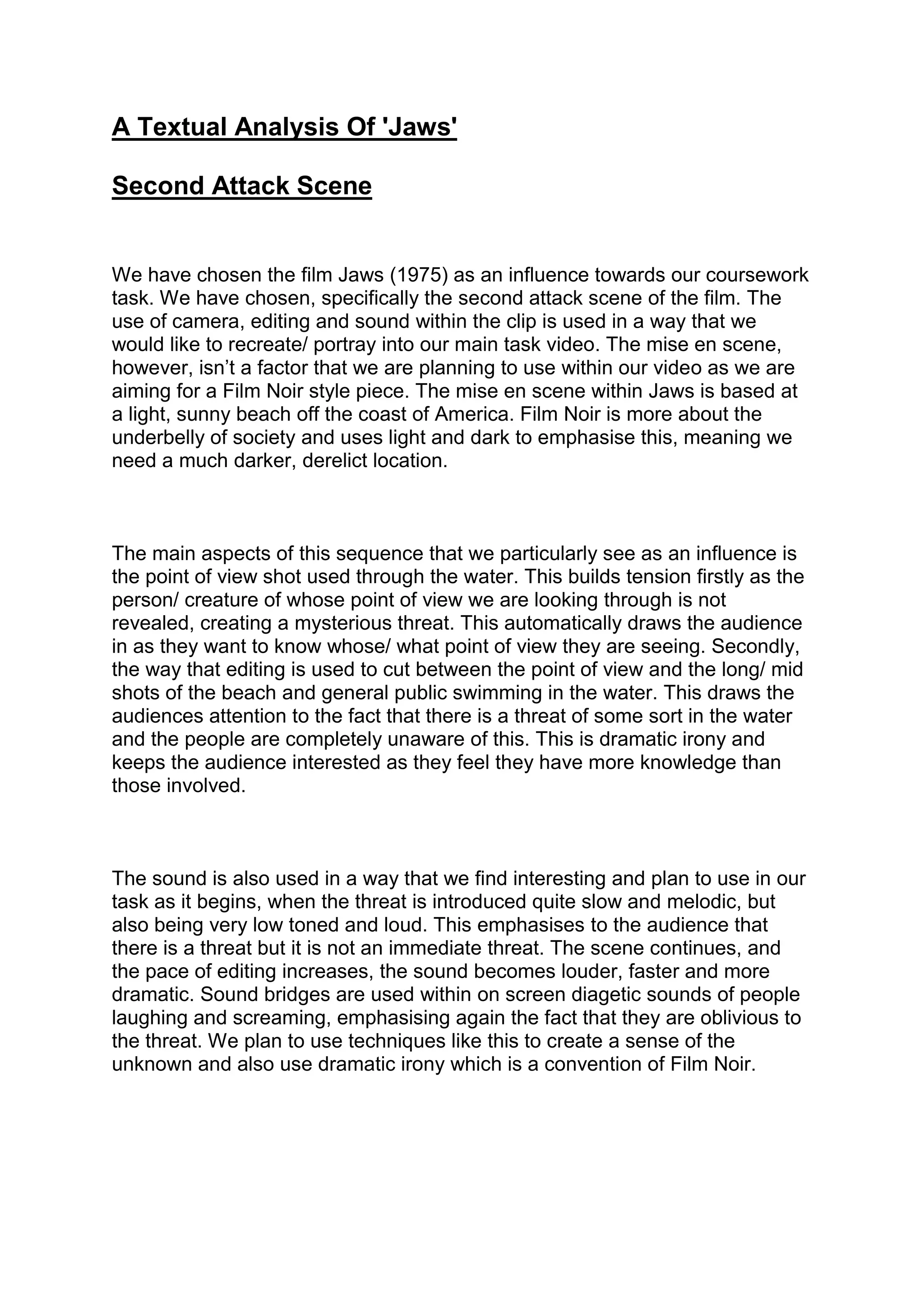 A Textual Analysis Of Jaws | DOCX