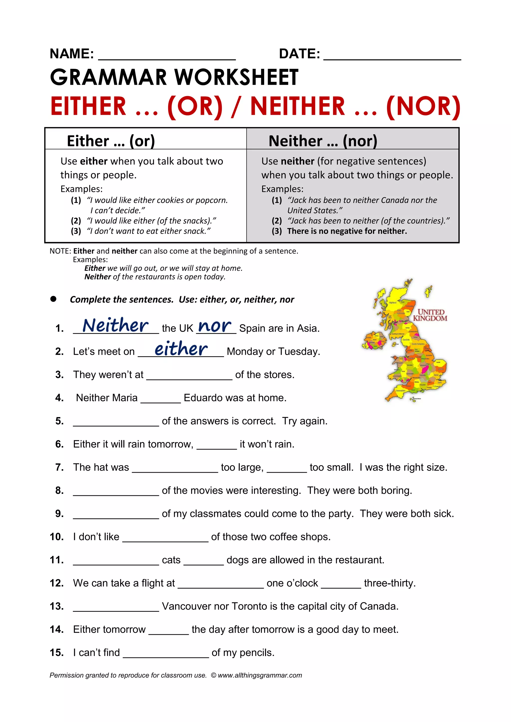 Atg worksheet-eitheror-neithernor | PDF