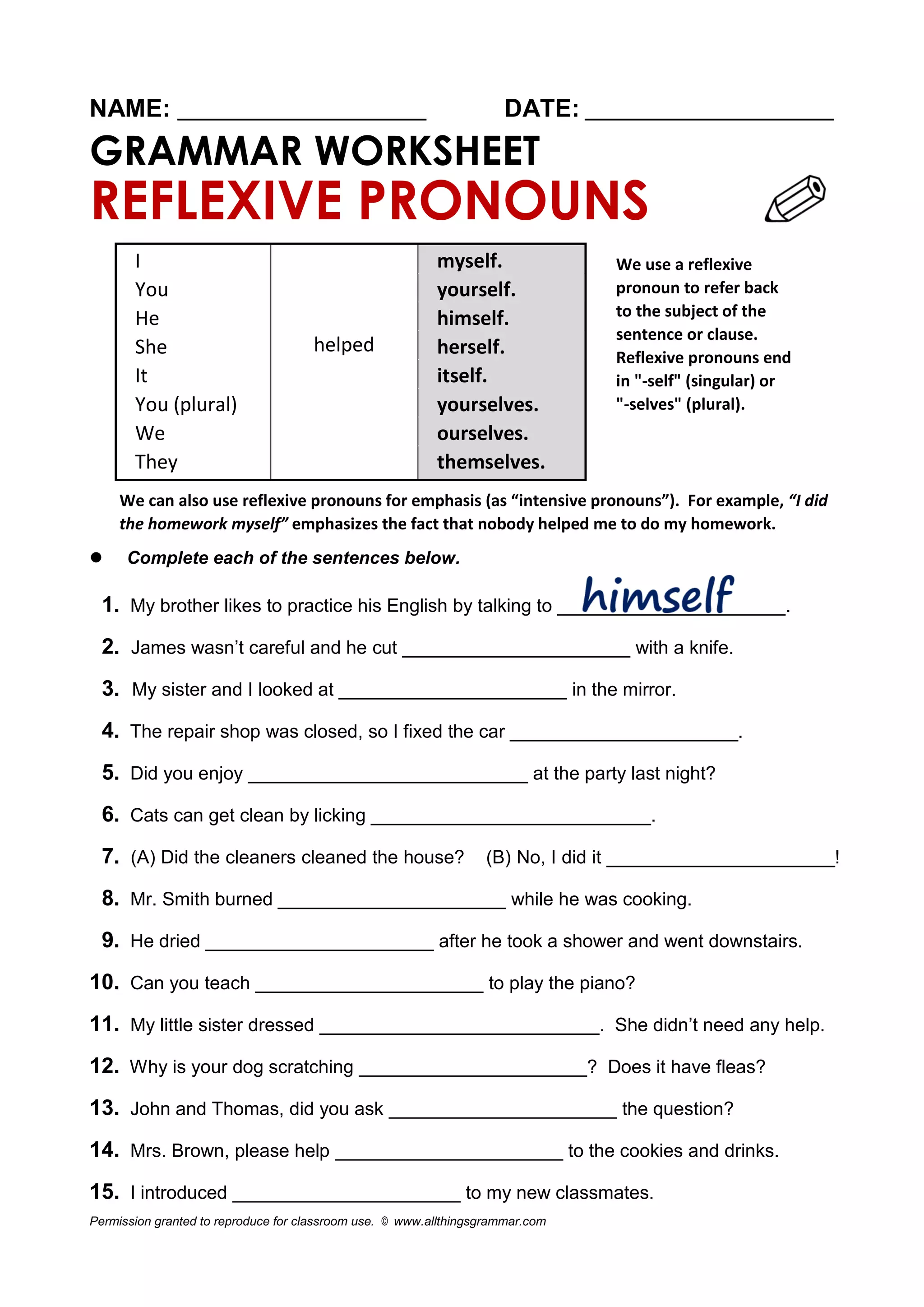 Atg worksheet-reflexivepronouns | PDF
