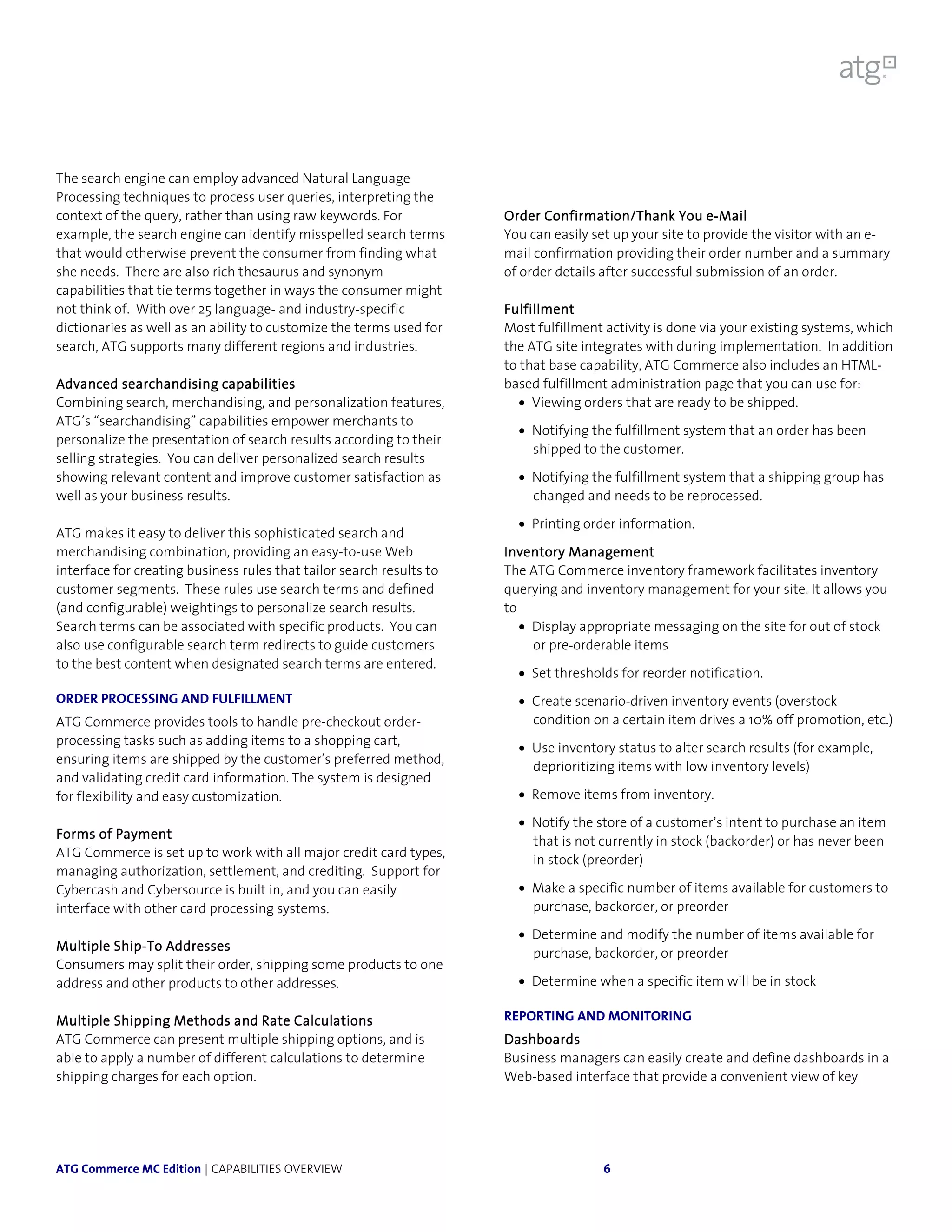 ATG Commerce: Full Capabilities Overview | PDF