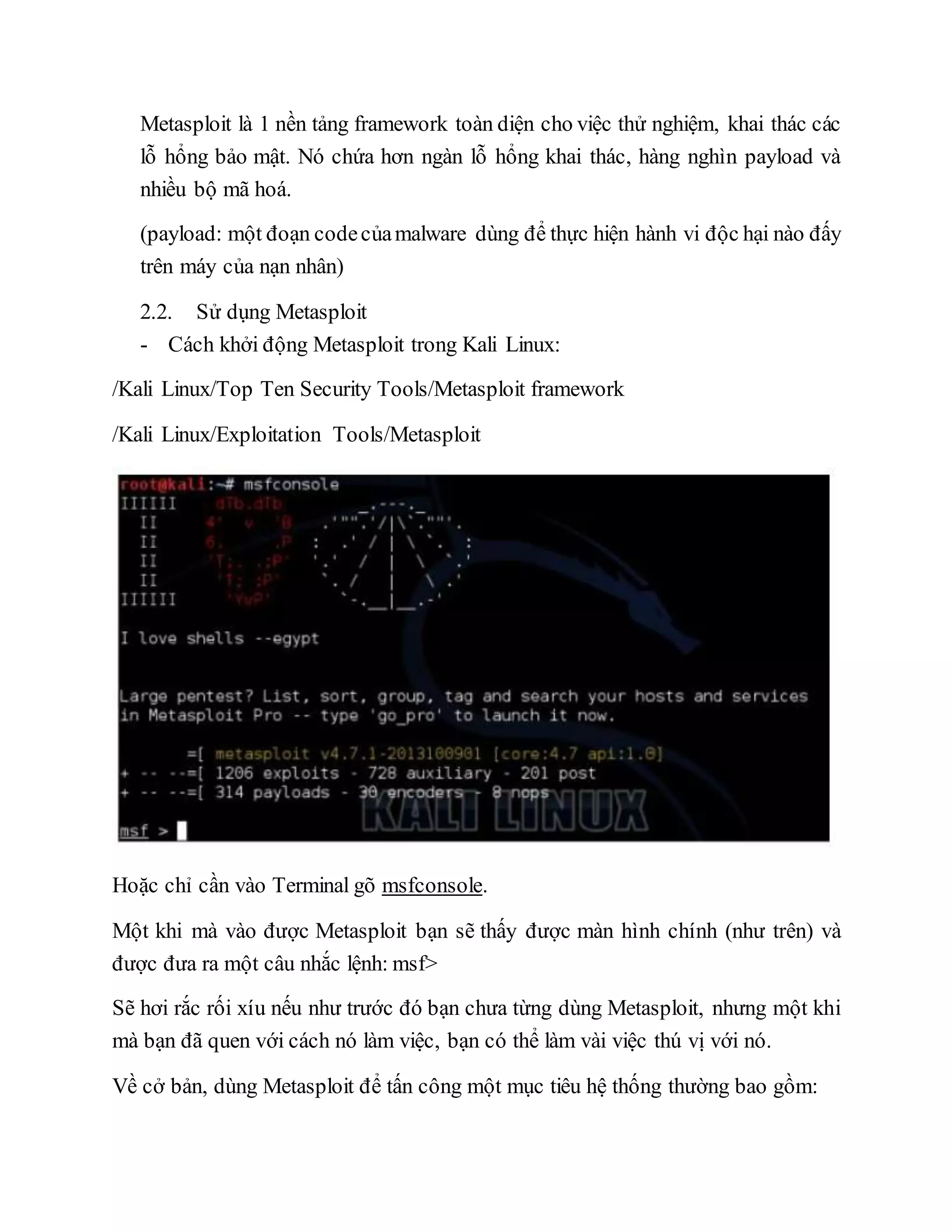 TÌM HIỂU VỀ METASPLOIT TRONG KALI LINUX - Thái Tuấn | DOCX