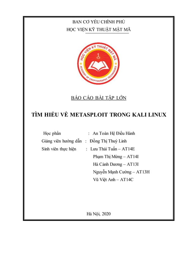 TÌM HIỂU VỀ METASPLOIT TRONG KALI LINUX - Thái Tuấn | DOCX