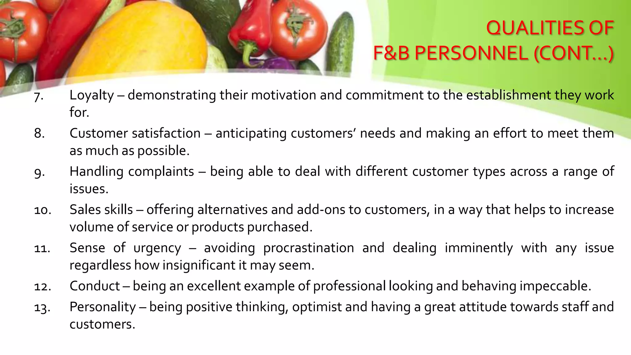 ROLES AND RESPONSIBILITIES OF FOOD AND BEVERAGE PERSONNEL | PPTX