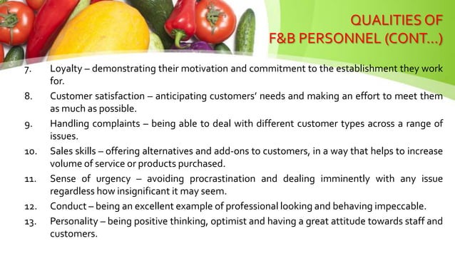 ROLES AND RESPONSIBILITIES OF FOOD AND BEVERAGE PERSONNEL | PPTX | Bars & Restaurants | Attractions