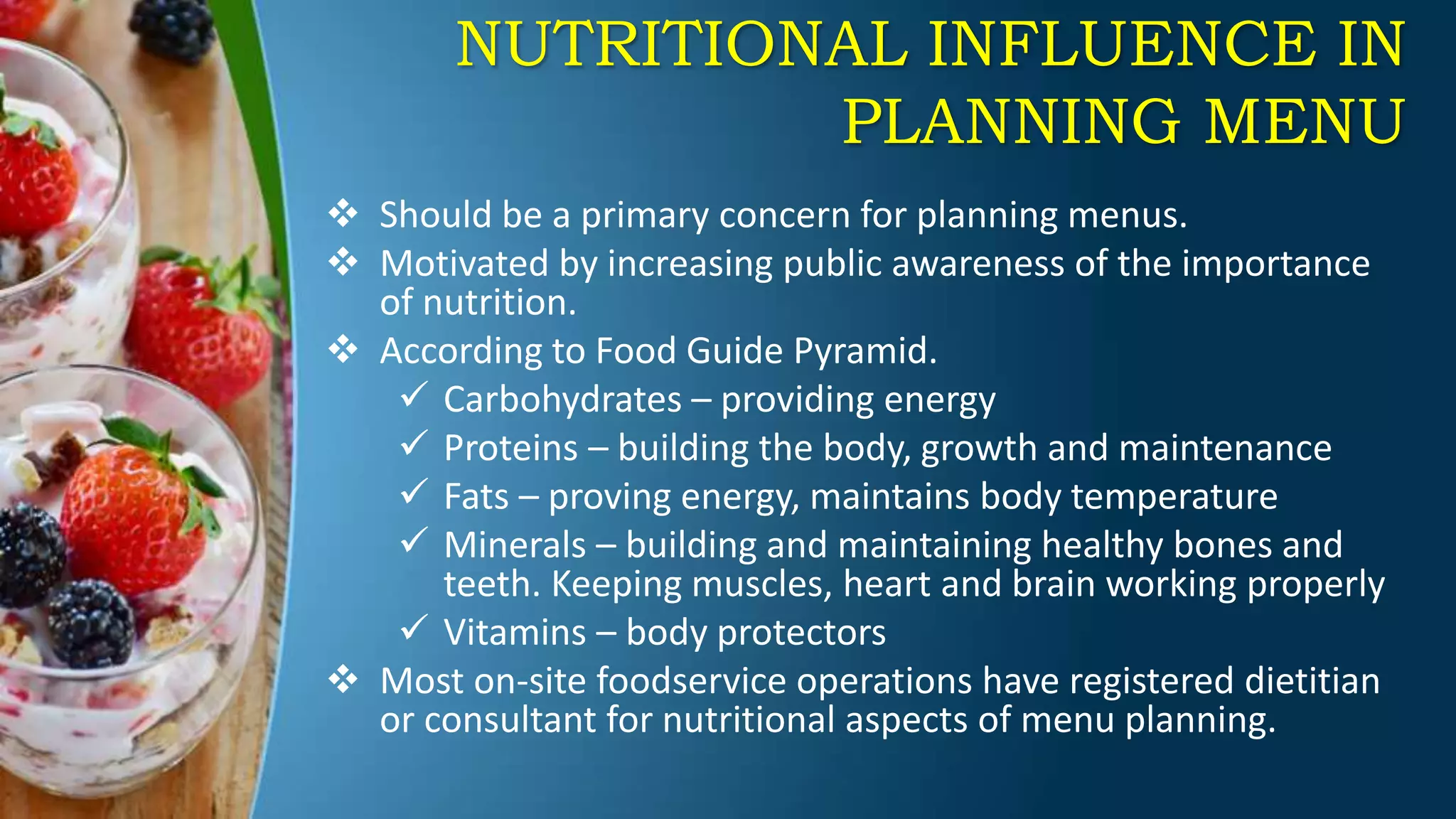 FACTORS AFFECTING MENU DESIGN AND PLANNING | PPTX
