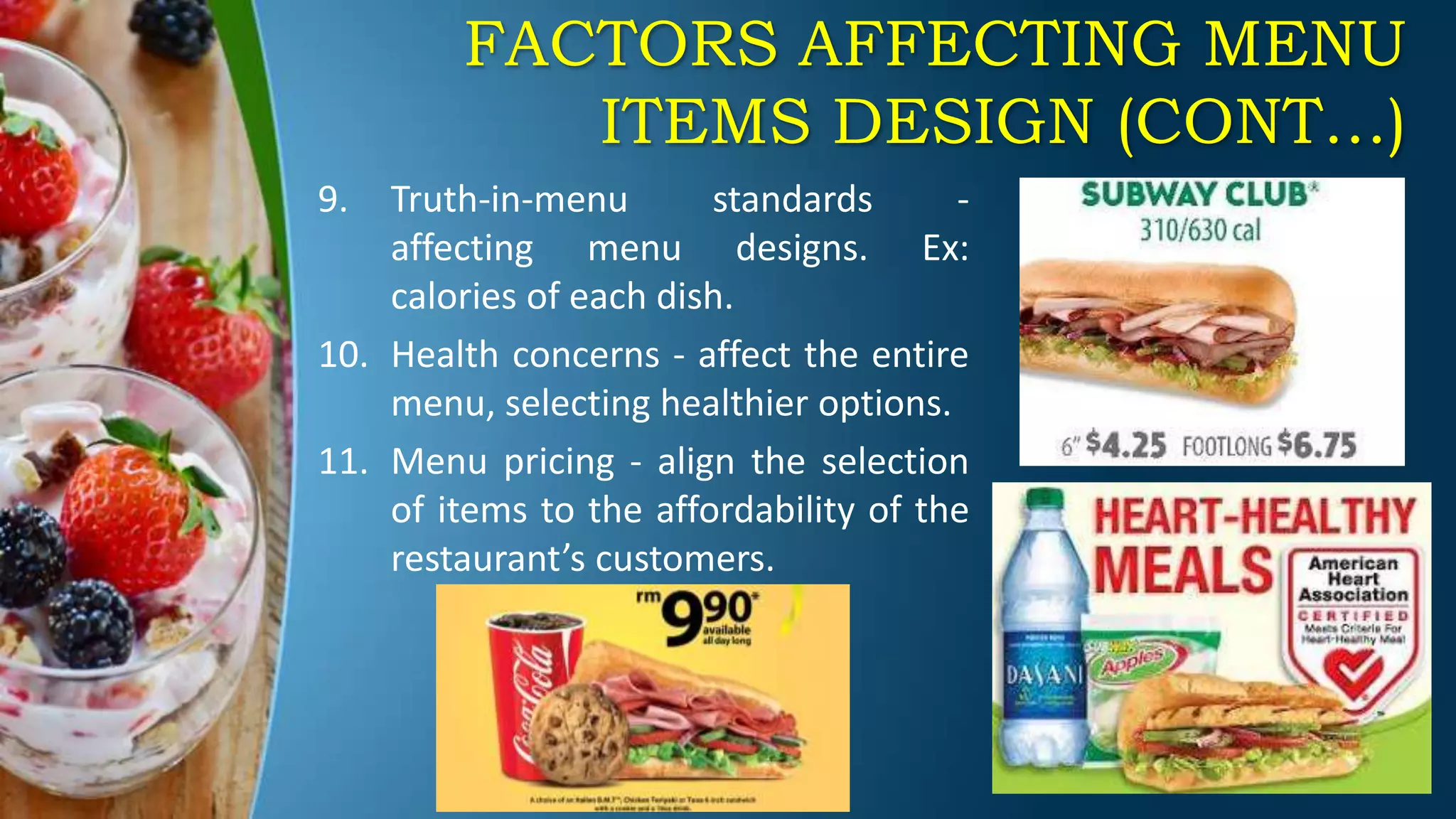 FACTORS AFFECTING MENU DESIGN AND PLANNING | PPTX