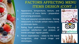 FACTORS AFFECTING MENU DESIGN AND PLANNING | PPTX