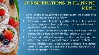 FACTORS AFFECTING MENU DESIGN AND PLANNING | PPTX