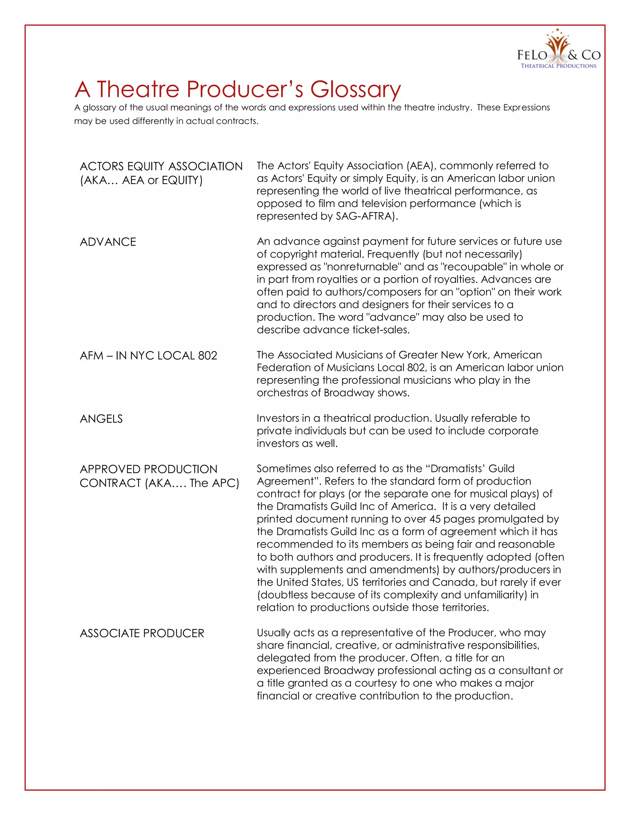 A theatre producer's glossary | PDF