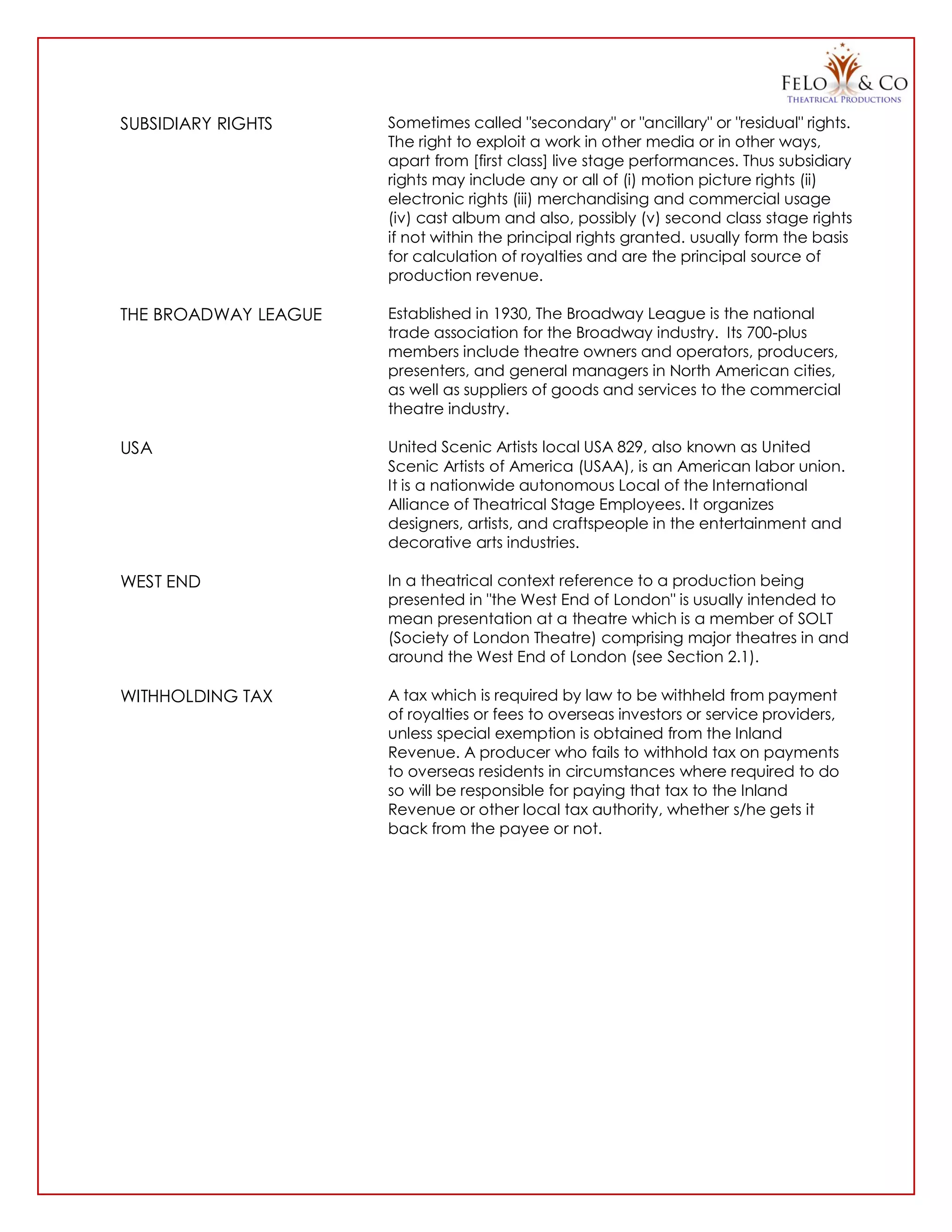 A theatre producer's glossary | PDF