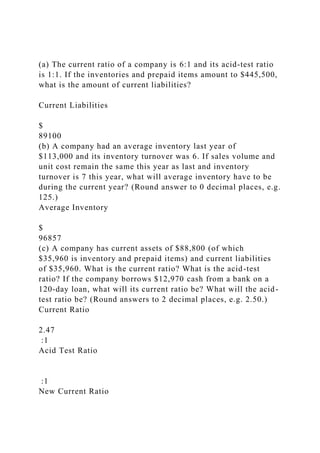 (a) The current ratio of a company is 61 and its acid-test ratio .docx