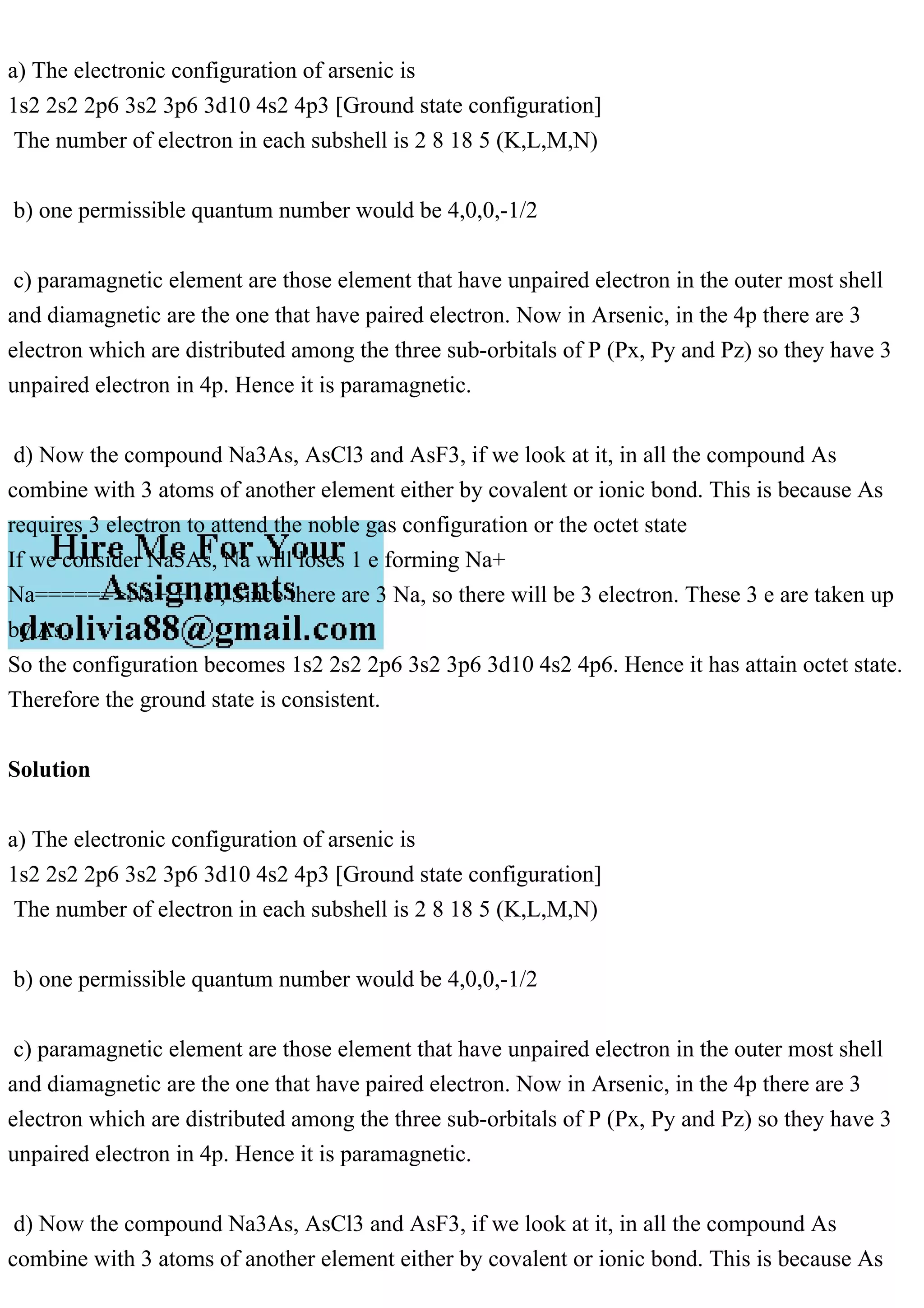 a) The electronic configuration of arsenic is1s2 2s2 2p6 3s2 3p6 3.pdf