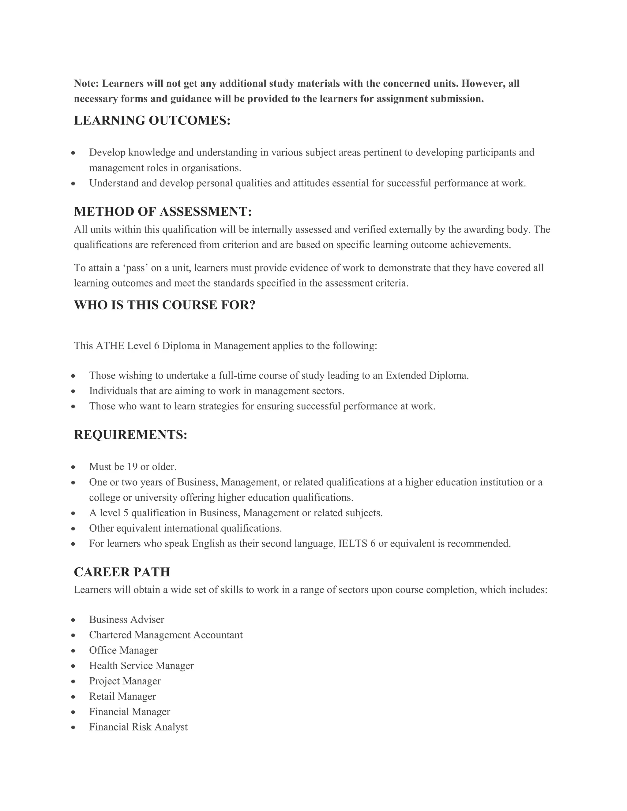 Athe level 6 diploma in management | PDF