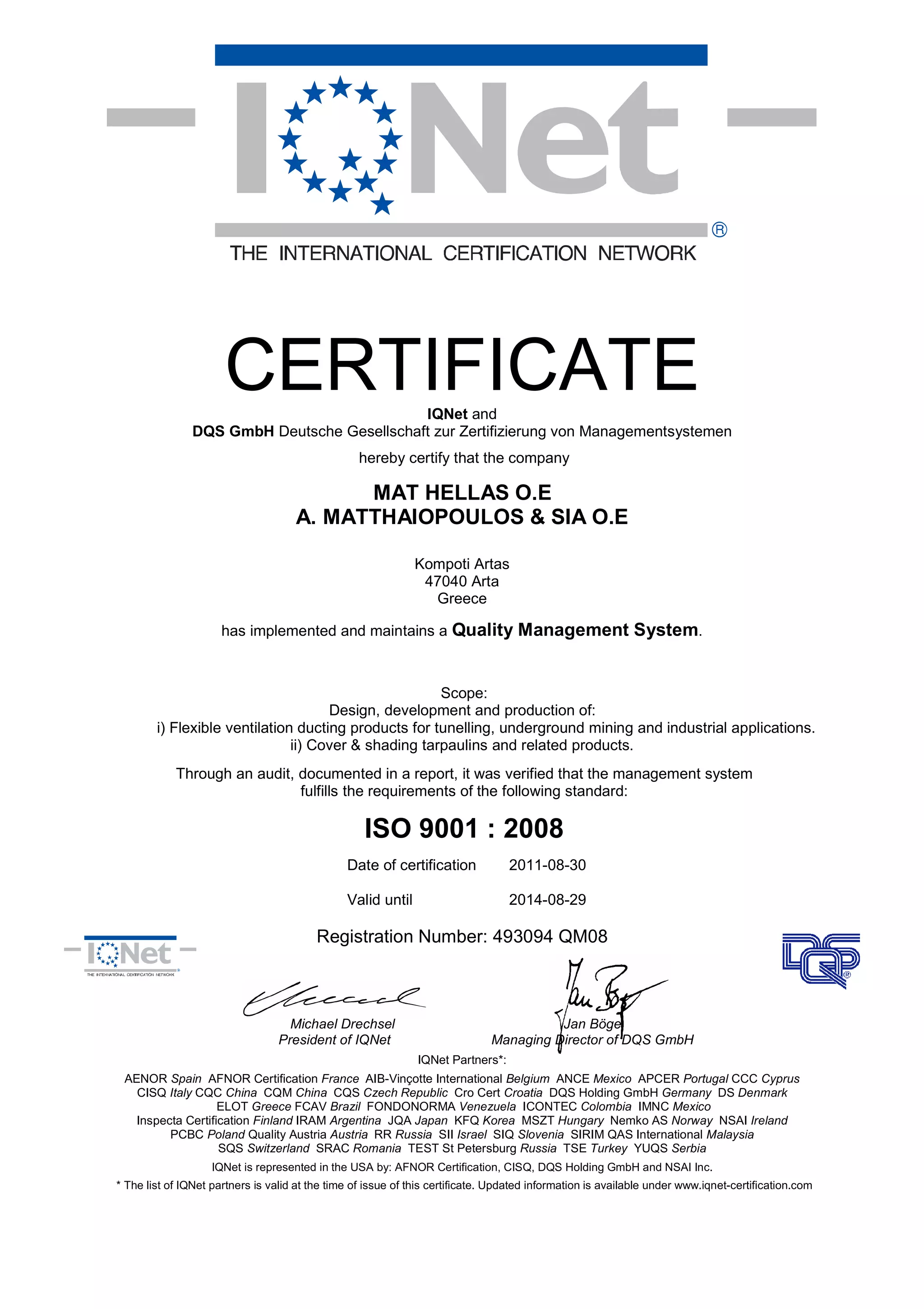 MAT HELLAS IQNET ISO 9001 | PDF | Business | Business and Finance