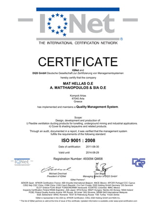 MAT HELLAS IQNET ISO 9001 | PDF | Business | Business and Finance