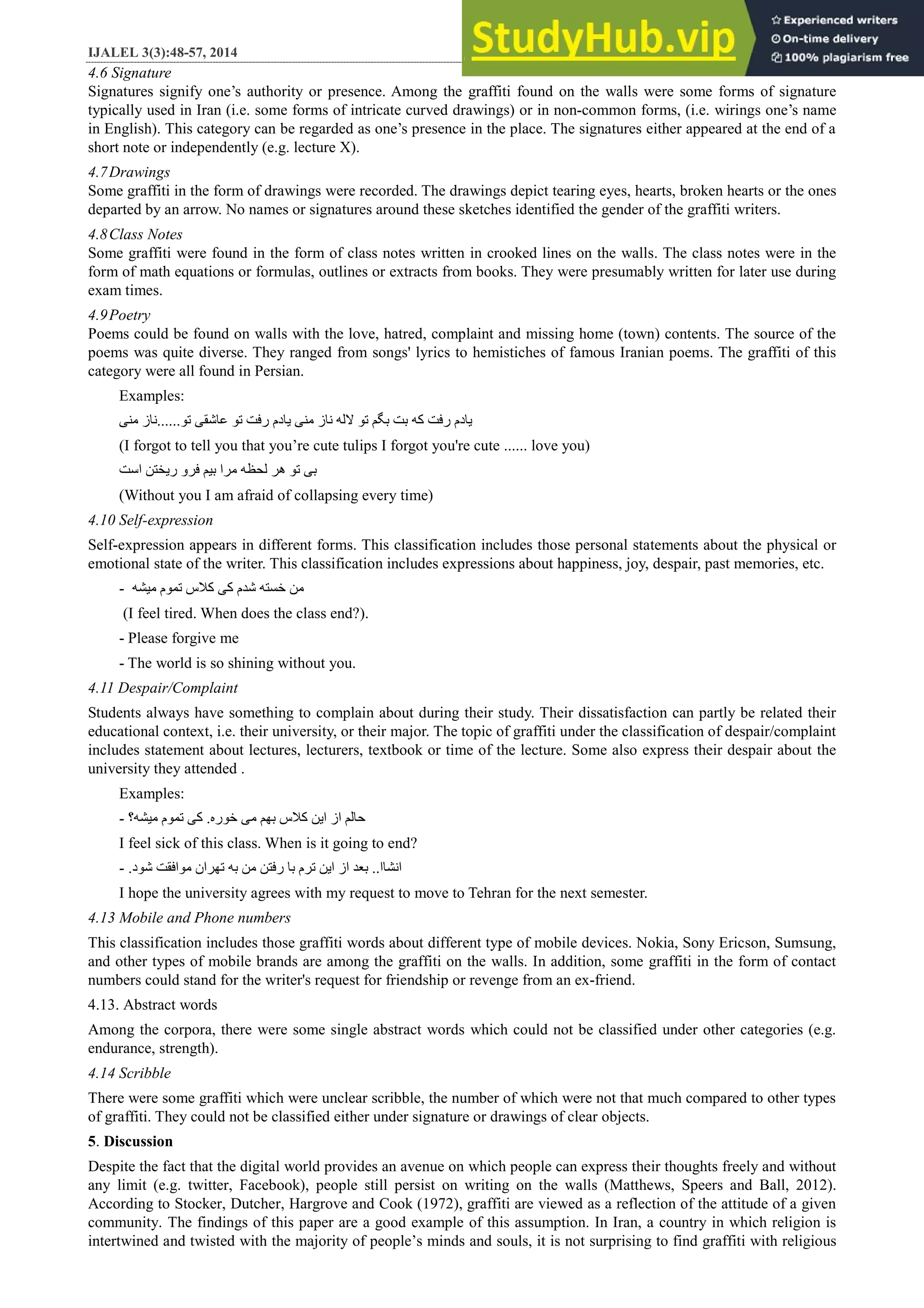 A Thematic Analysis Of Graffiti On The University Classroom Walls - A Case Of Iran | PDF