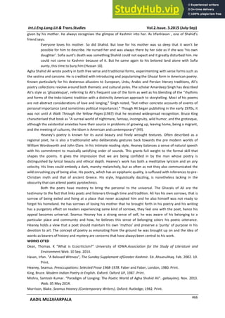 A THEMATIC COMPARISON IN THE POETRY OF SEAMUS HEANEY AND AGHA SHAHID ...