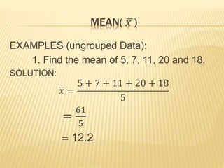 numerical method in statistics (MEAN AND MEDIAN) | PPTX